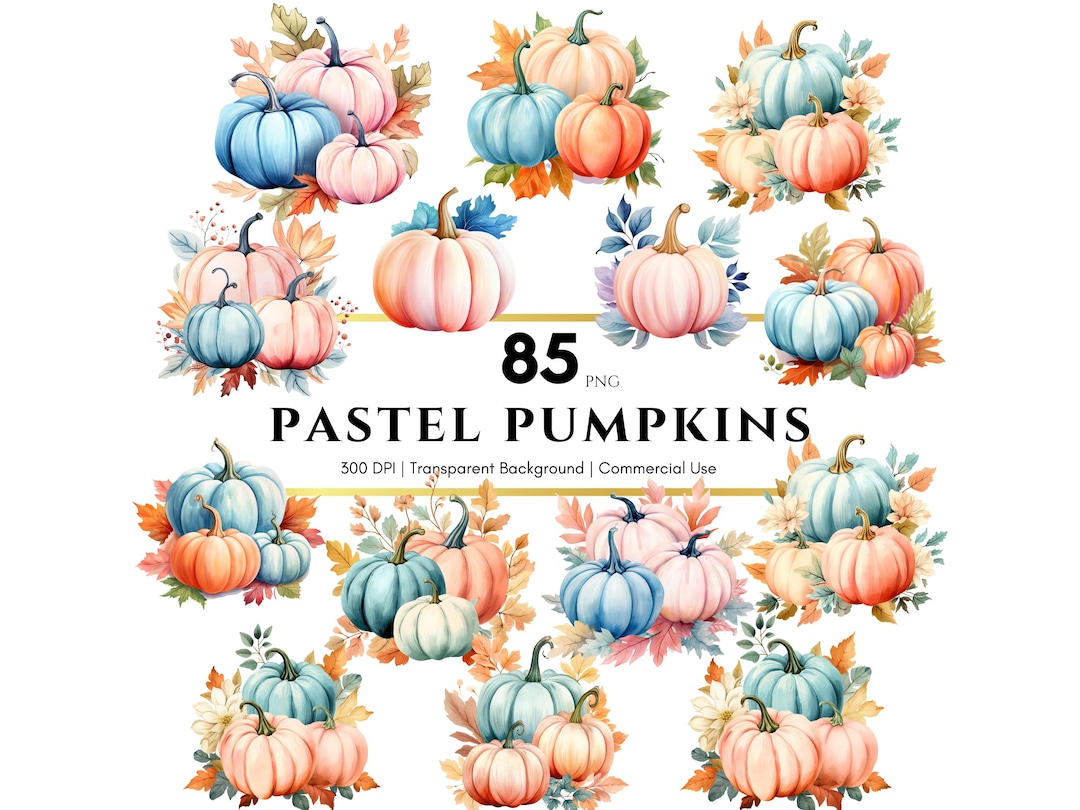 Pumpkins Pastel Colors Watercolor Bundle, Halloween Pastels Pink Blue ...