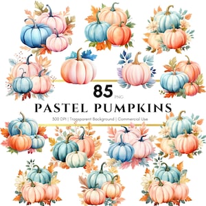 Pumpkins Pastel Colors Watercolor Bundle, Halloween Pastels Pink Blue ...