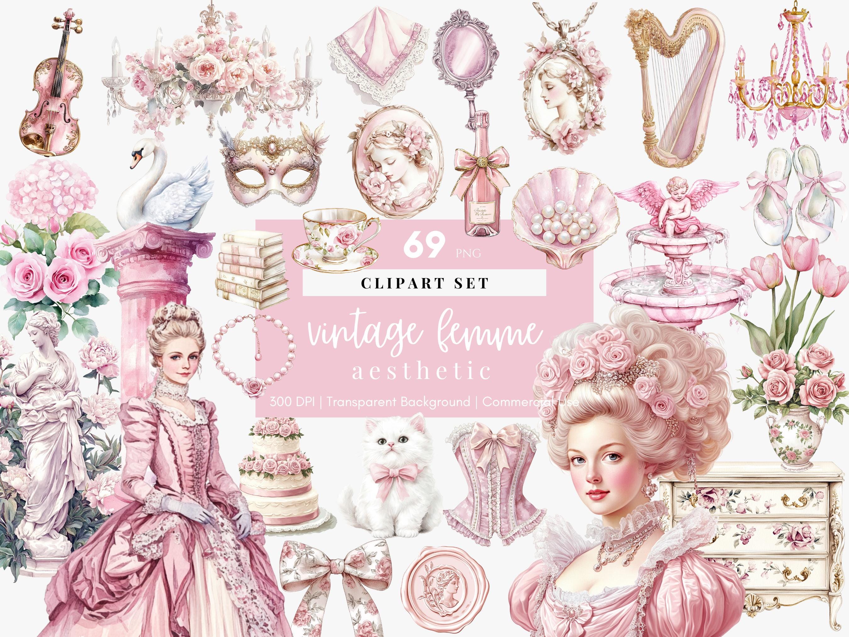 Watercolor Pink Vintage Clipart Rococo Aesthetic Clipart Planner ...