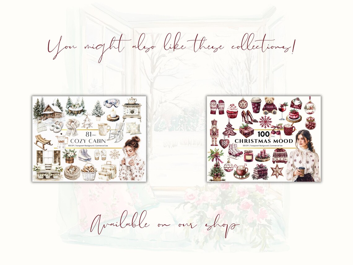 Preppy Christmas Clipart, Pink & Green Holiday Watercolor, Christmas ...
