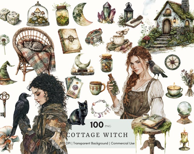 Cottage Core Witch Clipart Pack | Whimsical Cottagecore and Witchy ...
