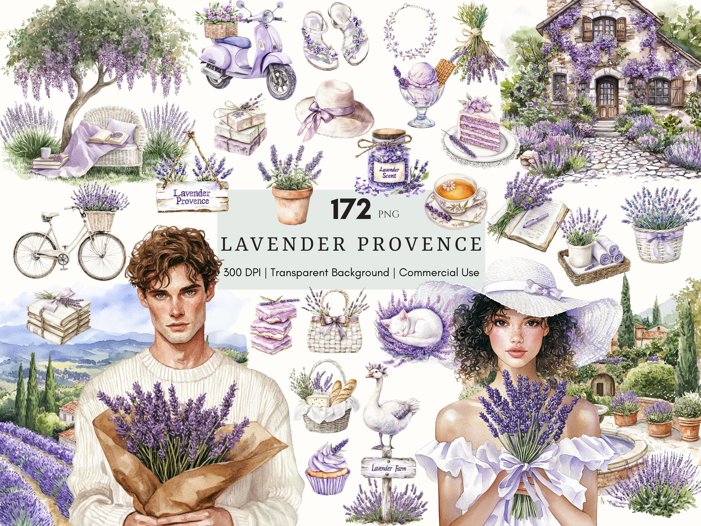Watercolor Lavender Provence Clipart, Rustic French Planner Sticker ...
