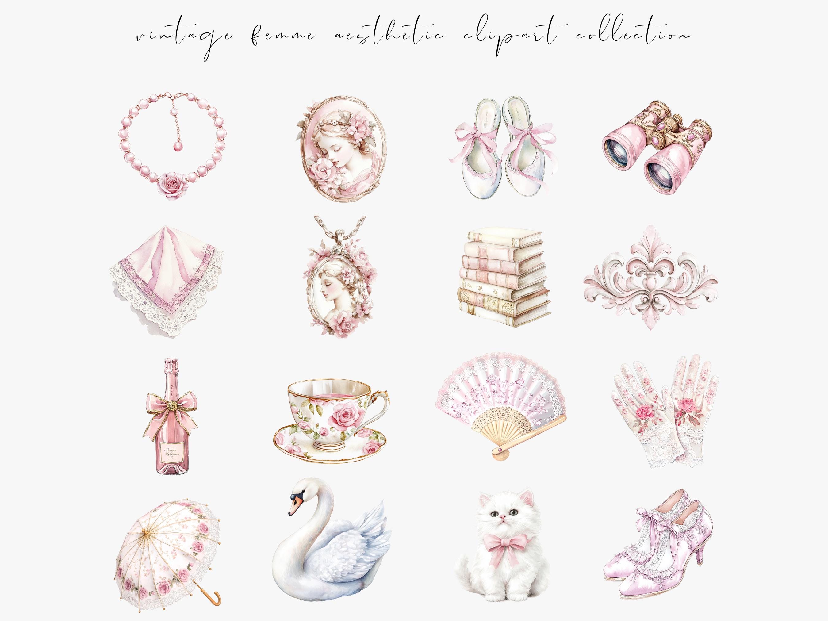 Watercolor Pink Vintage Clipart Rococo Aesthetic Clipart Planner ...