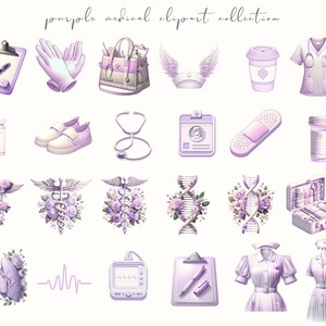 Purple Medical Elements Clipart Healthcare Projects Digital Planner ...