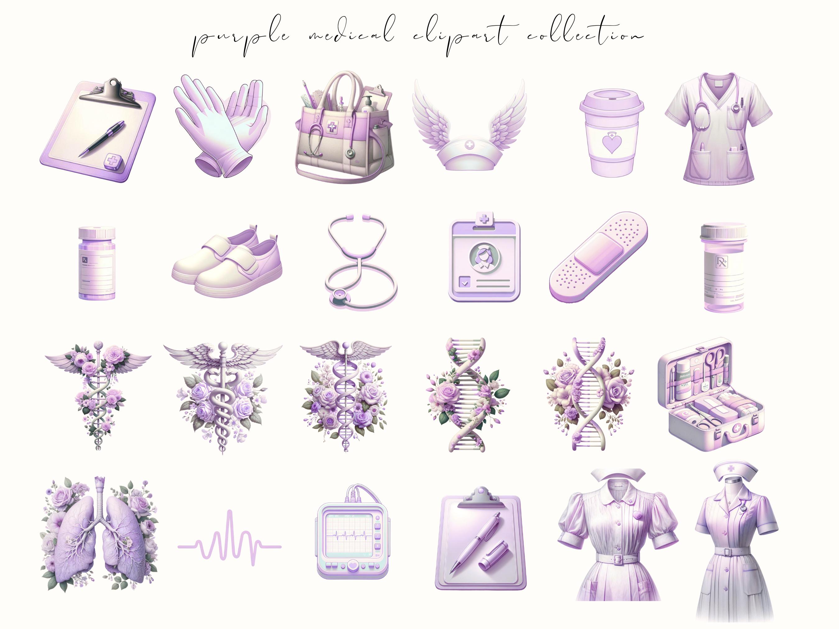 Purple Medical Elements Clipart Healthcare Projects Digital Planner ...