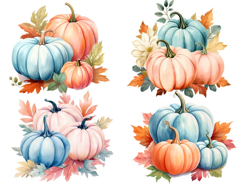 Pumpkins Pastel Colors Watercolor Bundle Halloween Pastels - Etsy