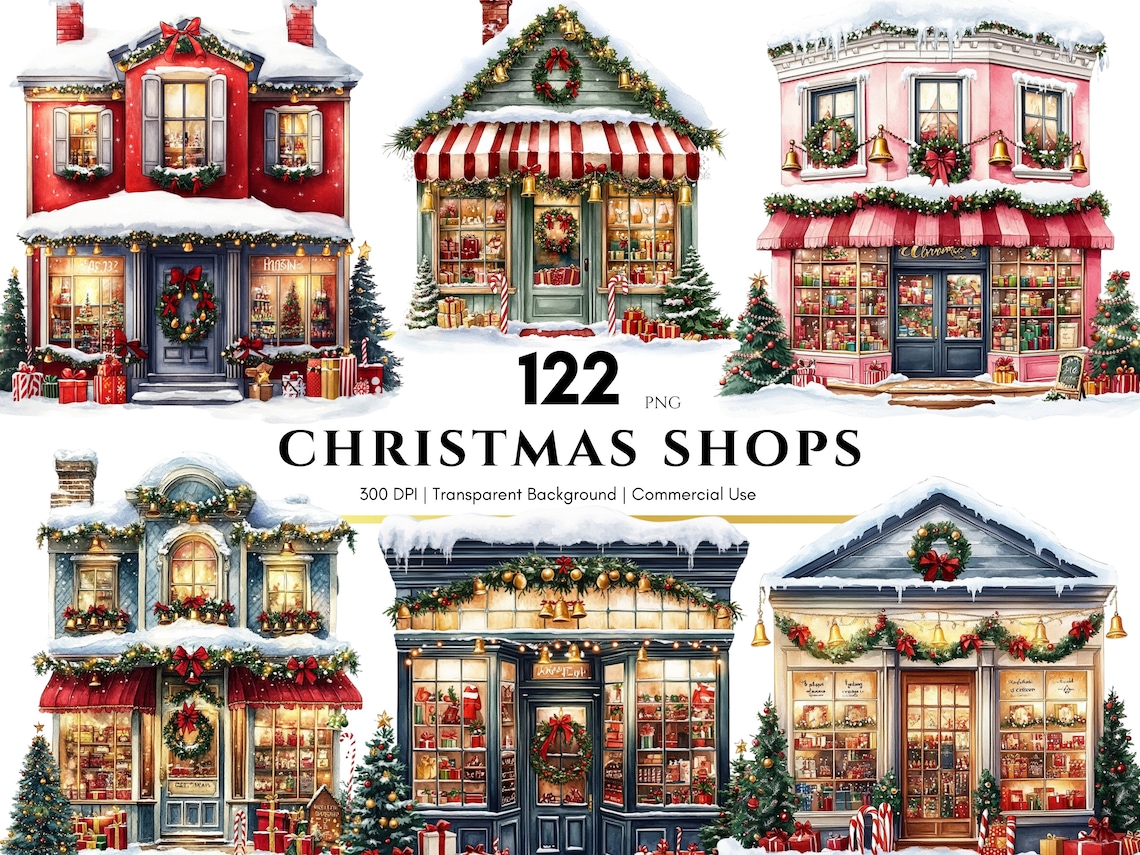 Christmas Shop Storefront Clipart, Holiday Shop Clipart, Winter ...