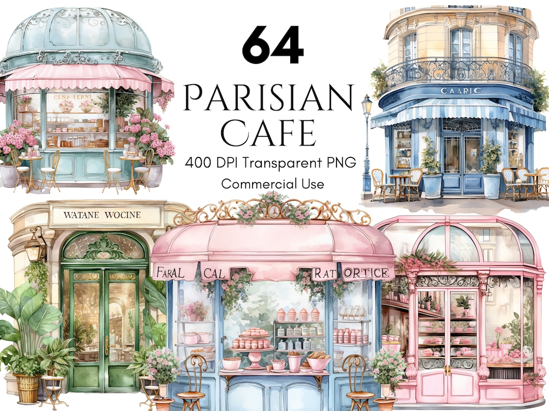 Paris Cafe Clipart Watercolor Set, Parisian Restaurant, French Cafe ...