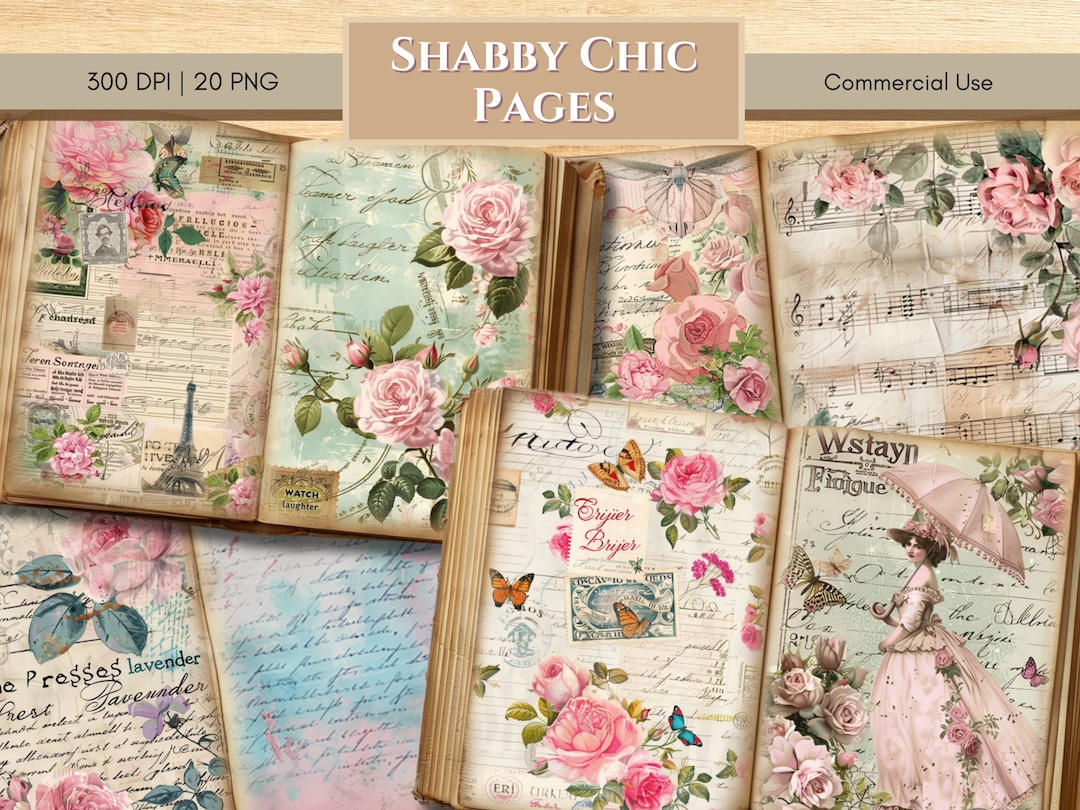 Shabby Chic Journal Pages, Decoupage Papers Floral & Ephemera Vintage ...