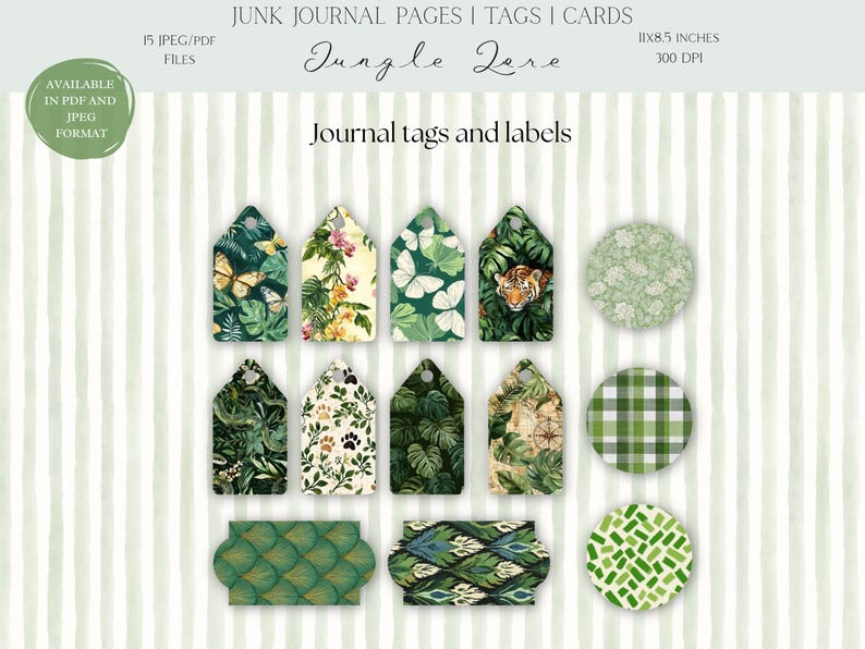 Watercolor Jungle Lore Junk Journal Paper, Tags and Labels, Jungle ...