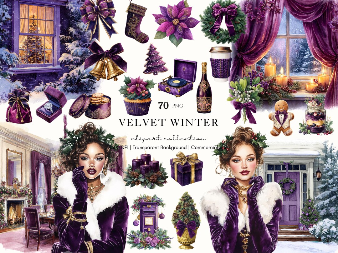 Watercolor Purple Christmas Clipart Set, Amethyst Christmas Clip Art ...