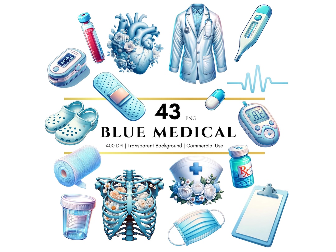 Blue Medical Elements Clipart Healthcare Project Digital Planner ...