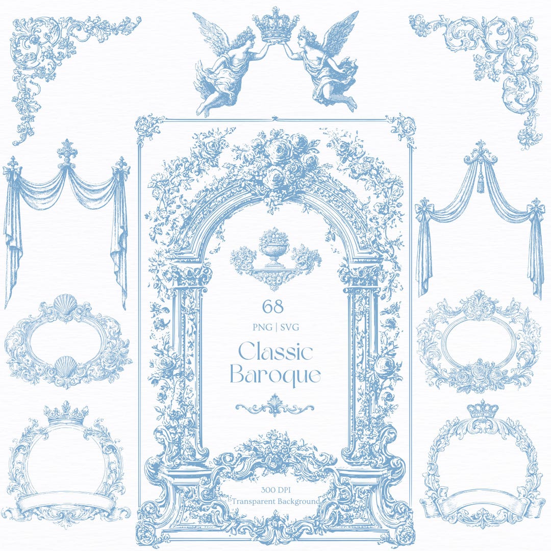 Baroque Frames SVG PNG, Line Art Wedding Invitation Crest Ornamental ...