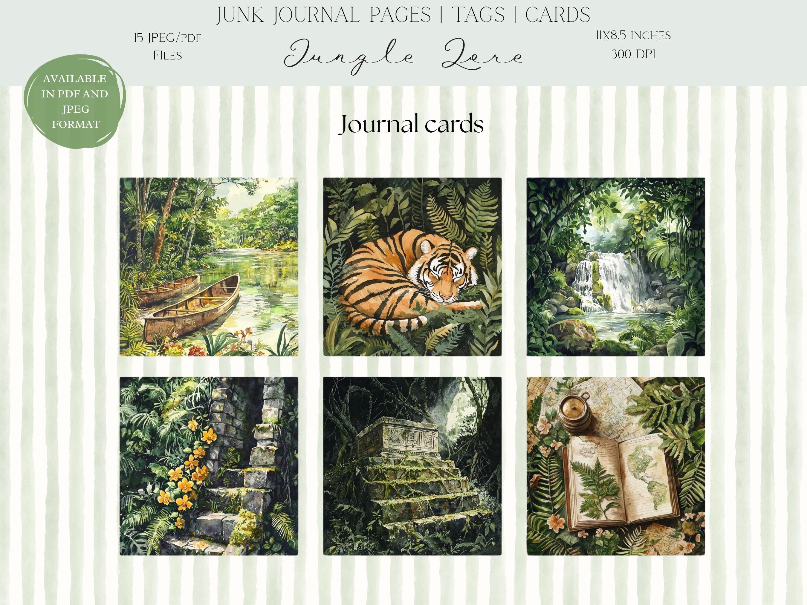 Watercolor Jungle Lore Junk Journal Paper, Tags and Labels, Jungle ...