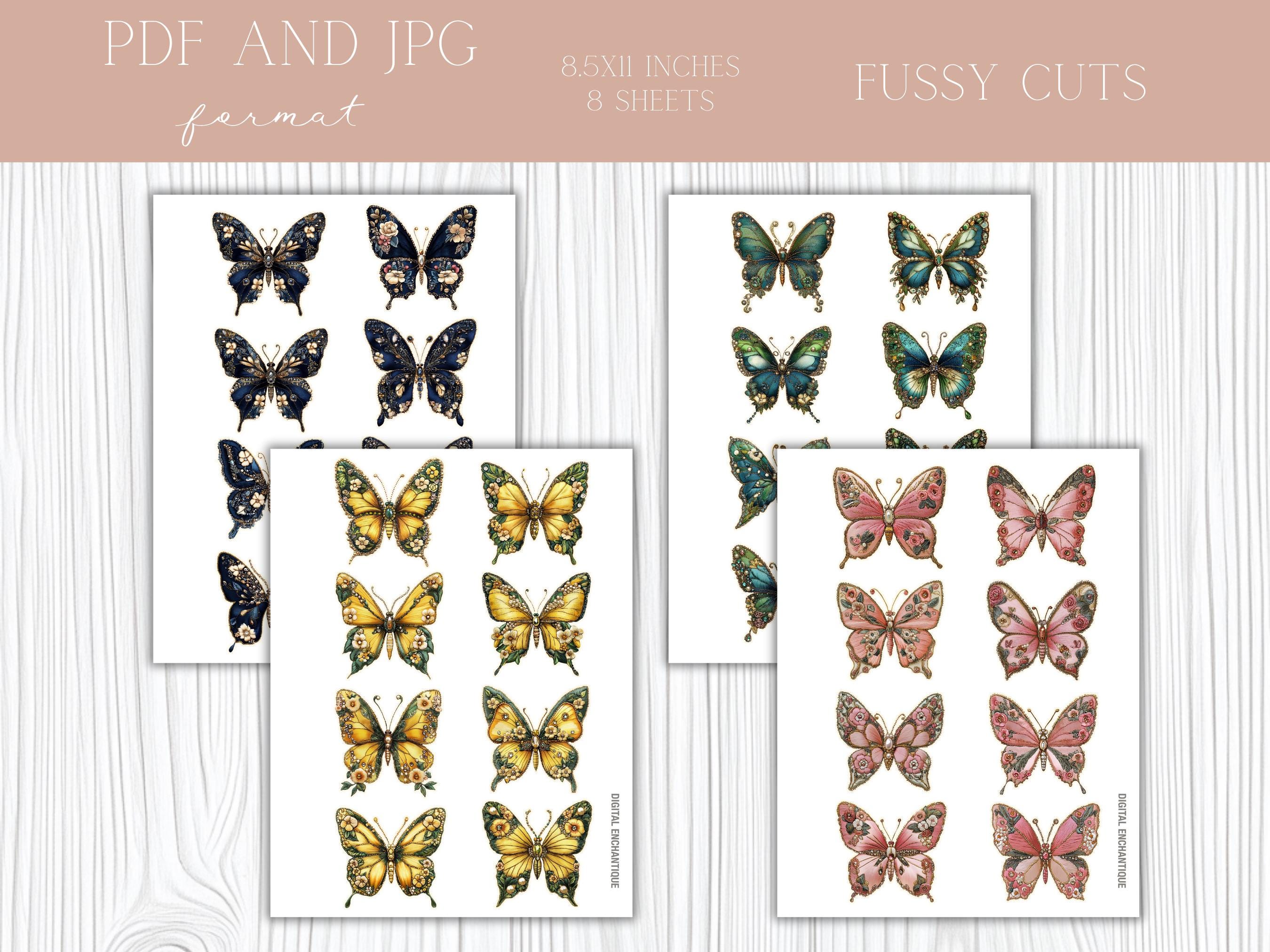 Embroidered Butterflies Fussy Cuts Digital Junk Journal Butterflies ...