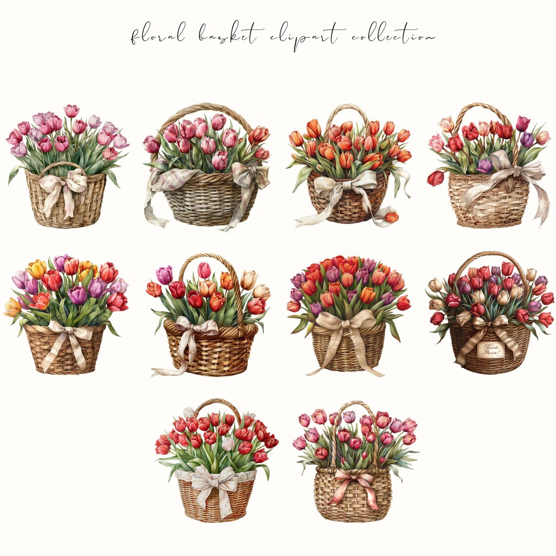 Watercolor Spring Basket Clipart, Floral Clipart, Basket With Flowers ...