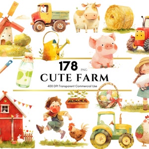Cute Farm Clipart, Watercolor Farm Animals, Farm Animals PNG, Baby ...