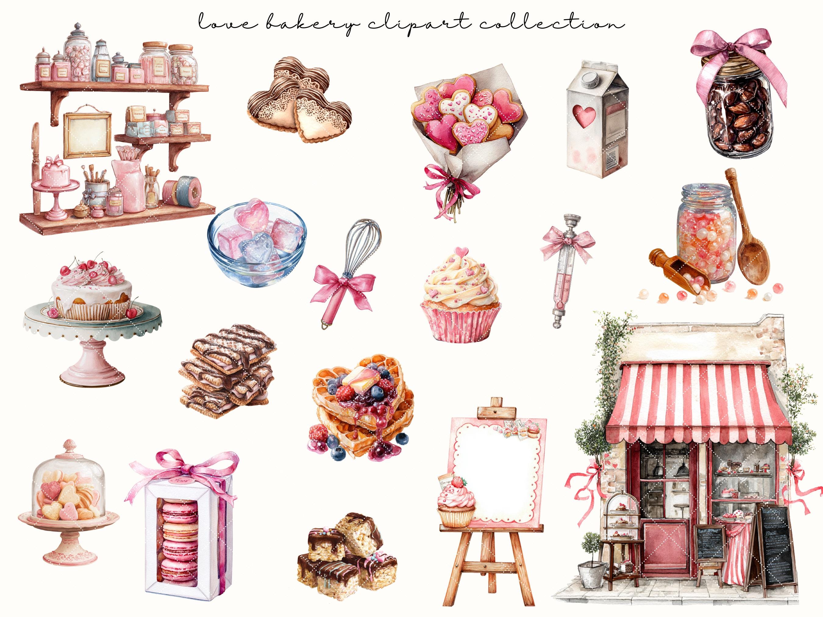 Bakery Watercolor Clipart, PNG Sweet Treats Bundle, Valentine Pastry ...