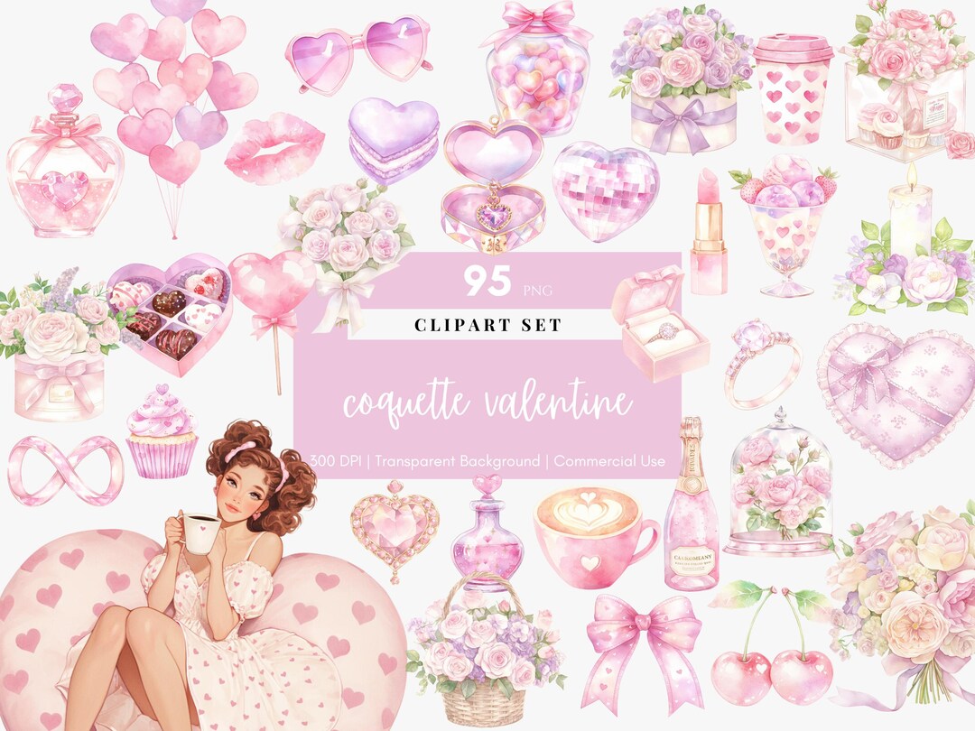 Coquette Valentine Clipart Valentines Planner Watercolor Romantic Clip ...