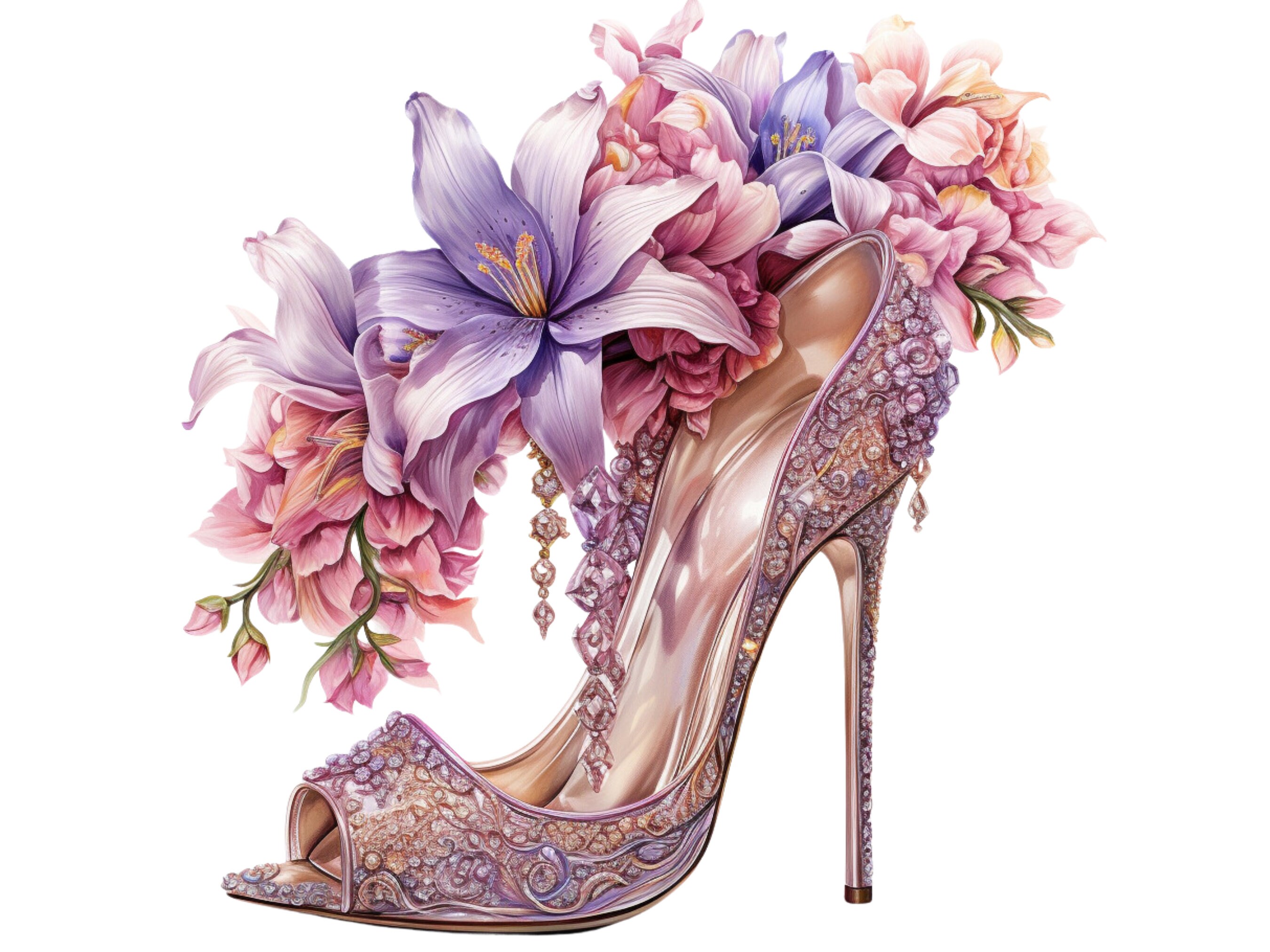 Prom Shoes Floral, Watercolor, High Heels Clipart, Heel Pumps, Digital ...