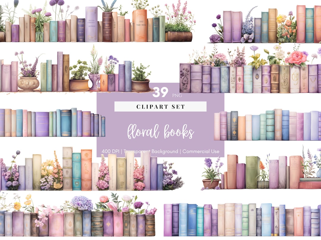 Book Border Pastel, Watercolor Clipart, Vintage, Dashboard, Digital ...