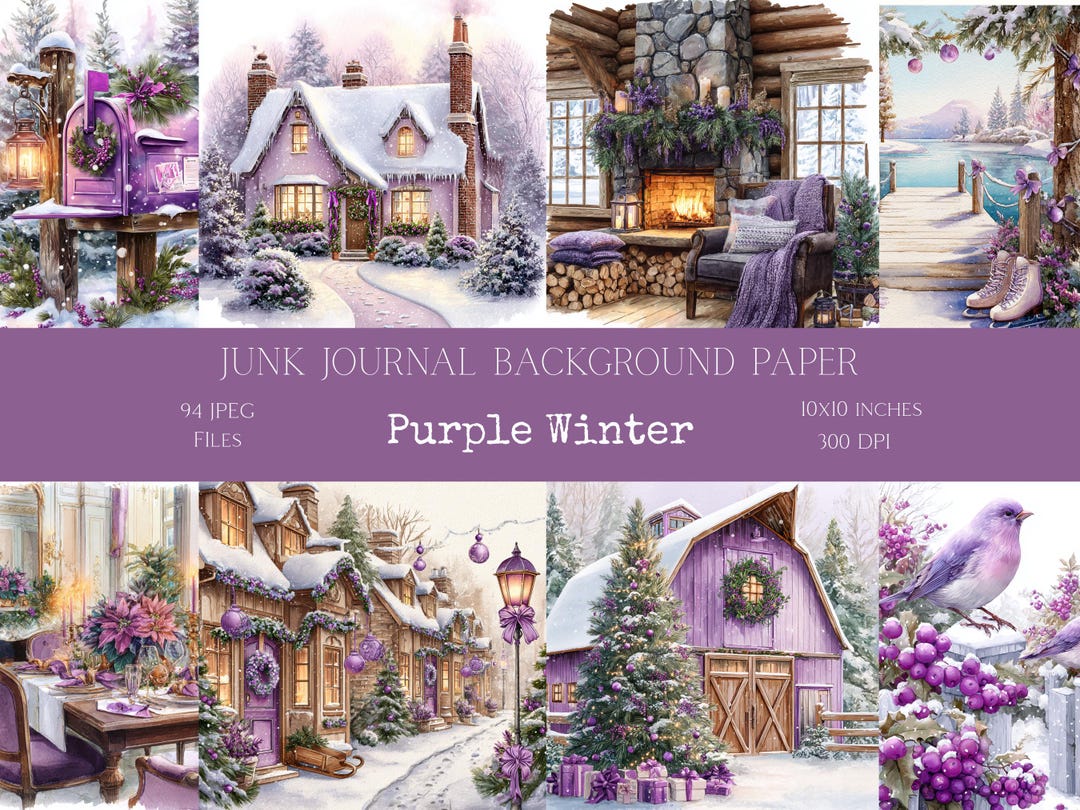 Purple Winter Scenes Lavender Christmas Clipart, Snowy Landscapes ...