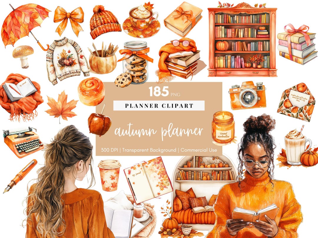 Autumn Planner Clipart, Watercolor Printable Sticker, Fall Clipart ...
