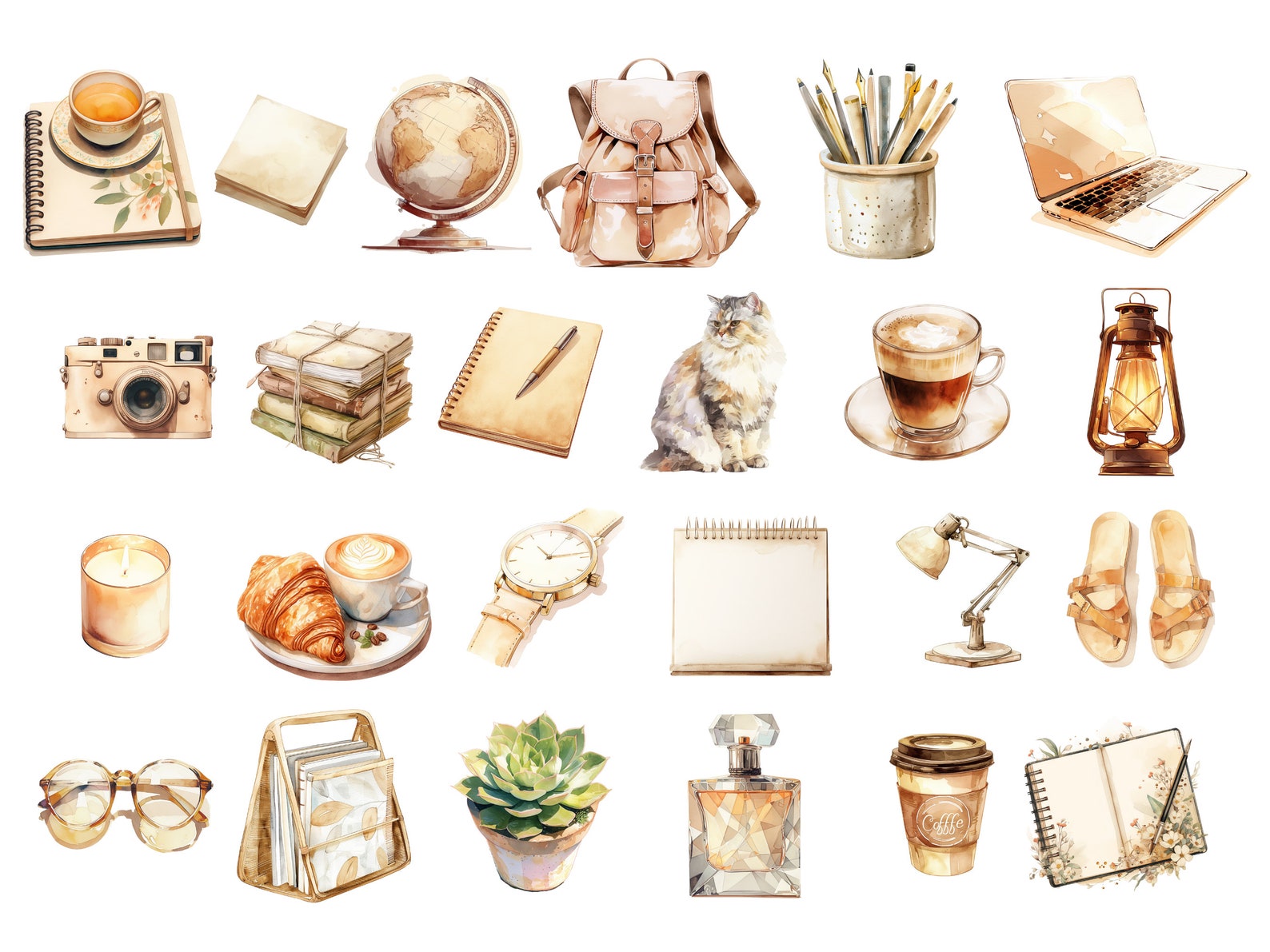 Planner Clipart Planner Watercolor Clipart Stickers Boho Planner PNG ...