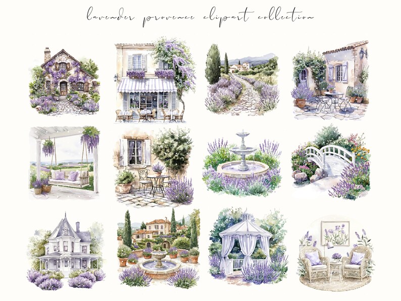 Watercolor Lavender Provence Clipart, Rustic French Planner Sticker ...
