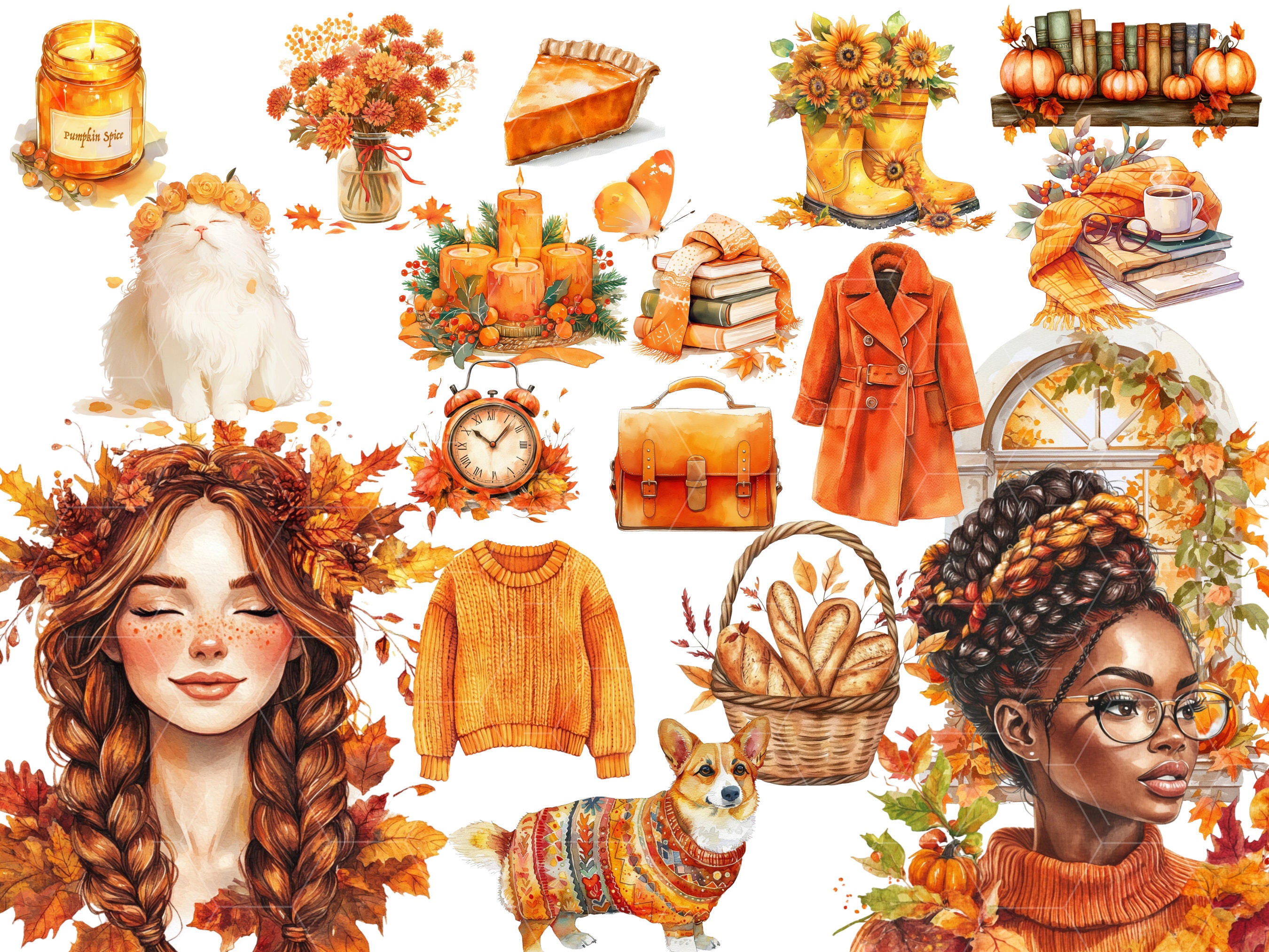 Autumn Planner Clipart, Watercolor Printable Sticker, Fall Clipart ...