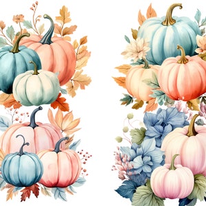 Pumpkins Pastel Colors Watercolor Bundle, Halloween Pastels Pink Blue ...