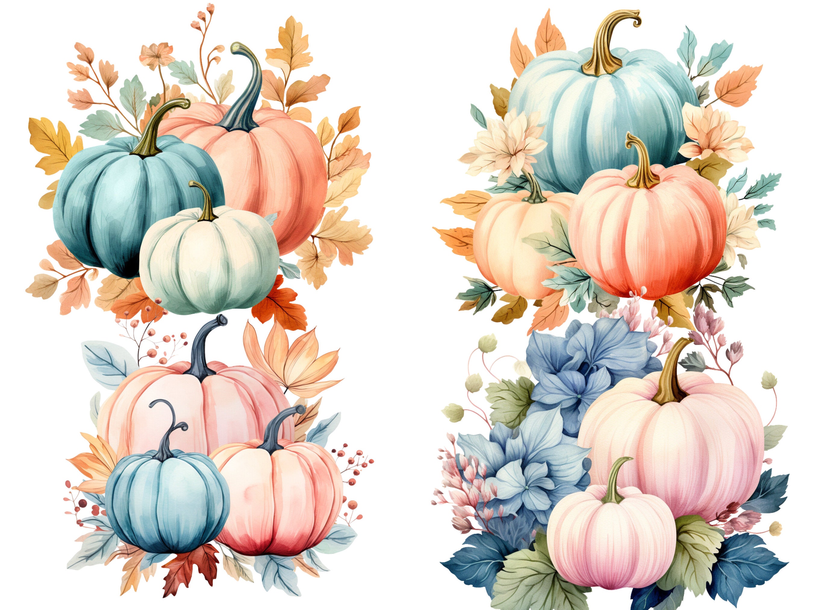 Pumpkins Pastel Colors Watercolor Bundle Halloween Pastels - Etsy