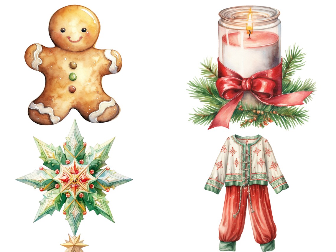 Christmas Classic Bundle Clipart, Winter Holiday, Digital PNG File ...