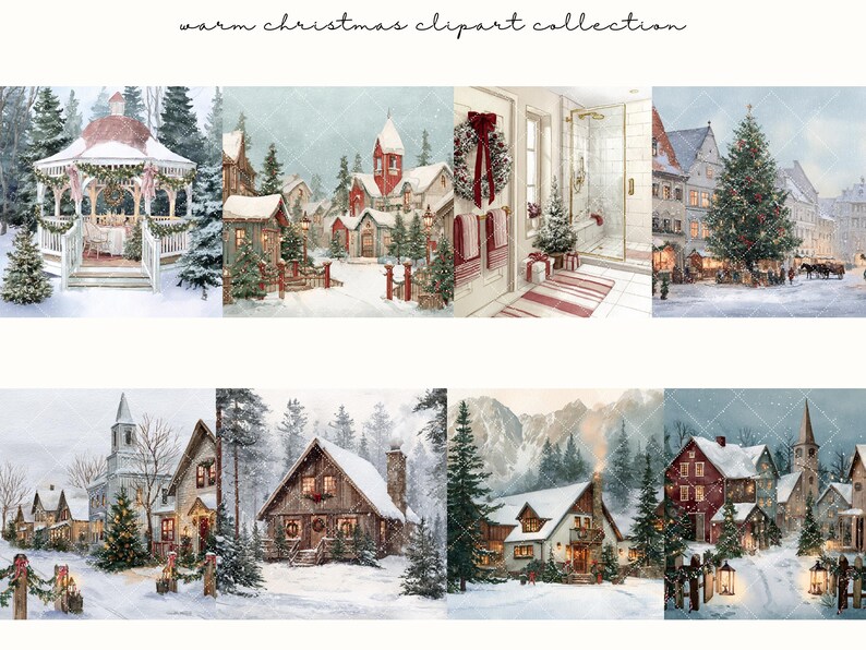 Watercolor Classic Christmas Clipart, Cozy Christmas, Winter Clip Art ...