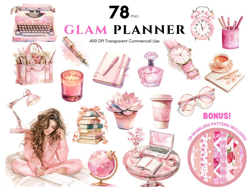 Watercolor Glam Planner, Digital Planner, Fashionable Planner, Digital ...
