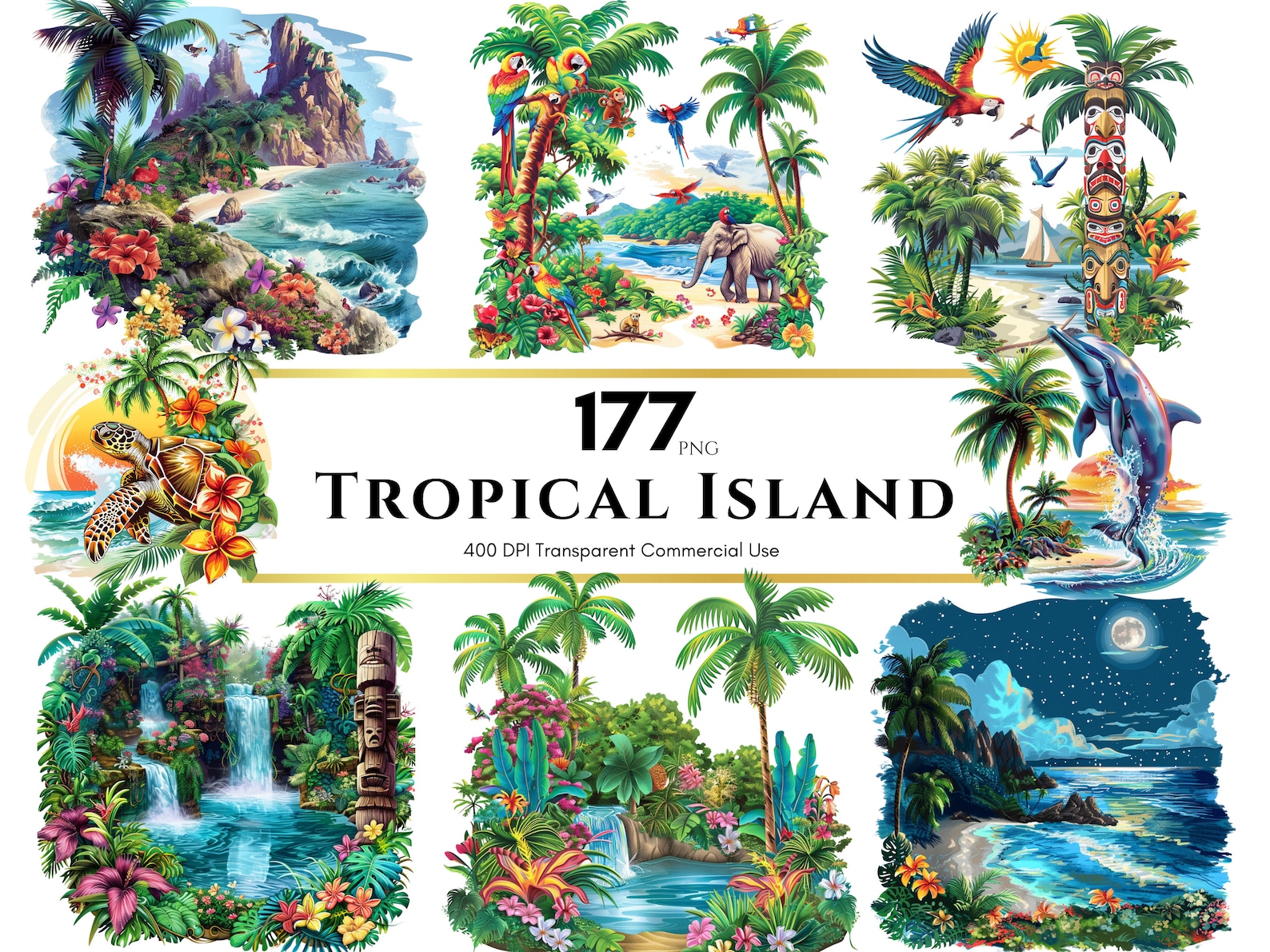 Tropical Island Clipart, Paradise Island Clipart, Beach Clipart, Summer ...