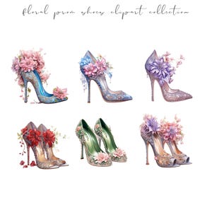 Prom Shoes Floral, Watercolor, High Heels Clipart, Heel Pumps, Digital ...