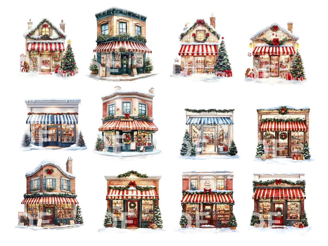 Christmas Shop Storefront Clipart, Holiday Shop Clipart, Winter ...
