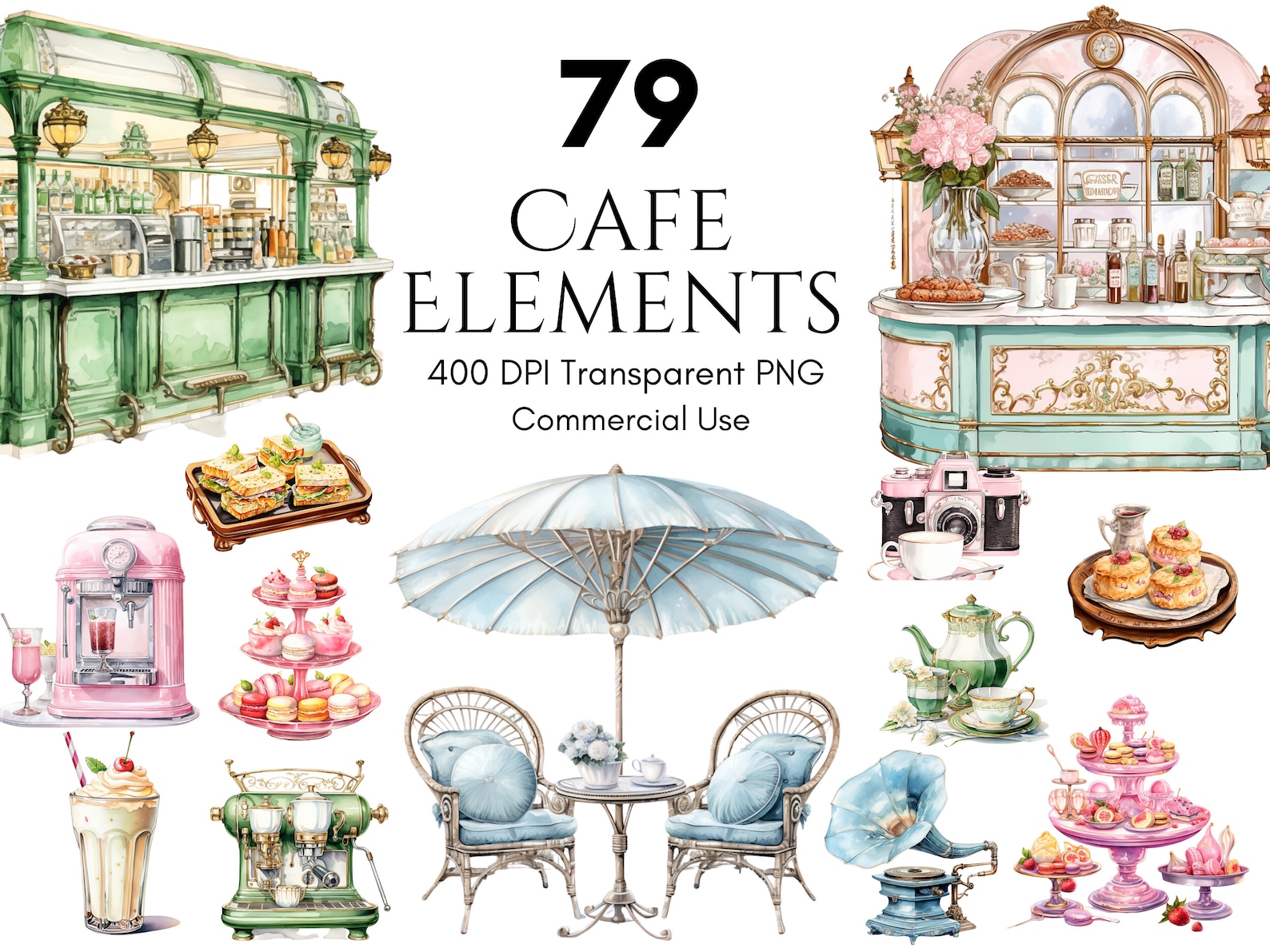 Paris Cafe Elements Clipart Set, Parisian Restaurant, Paris Bakery Shop ...