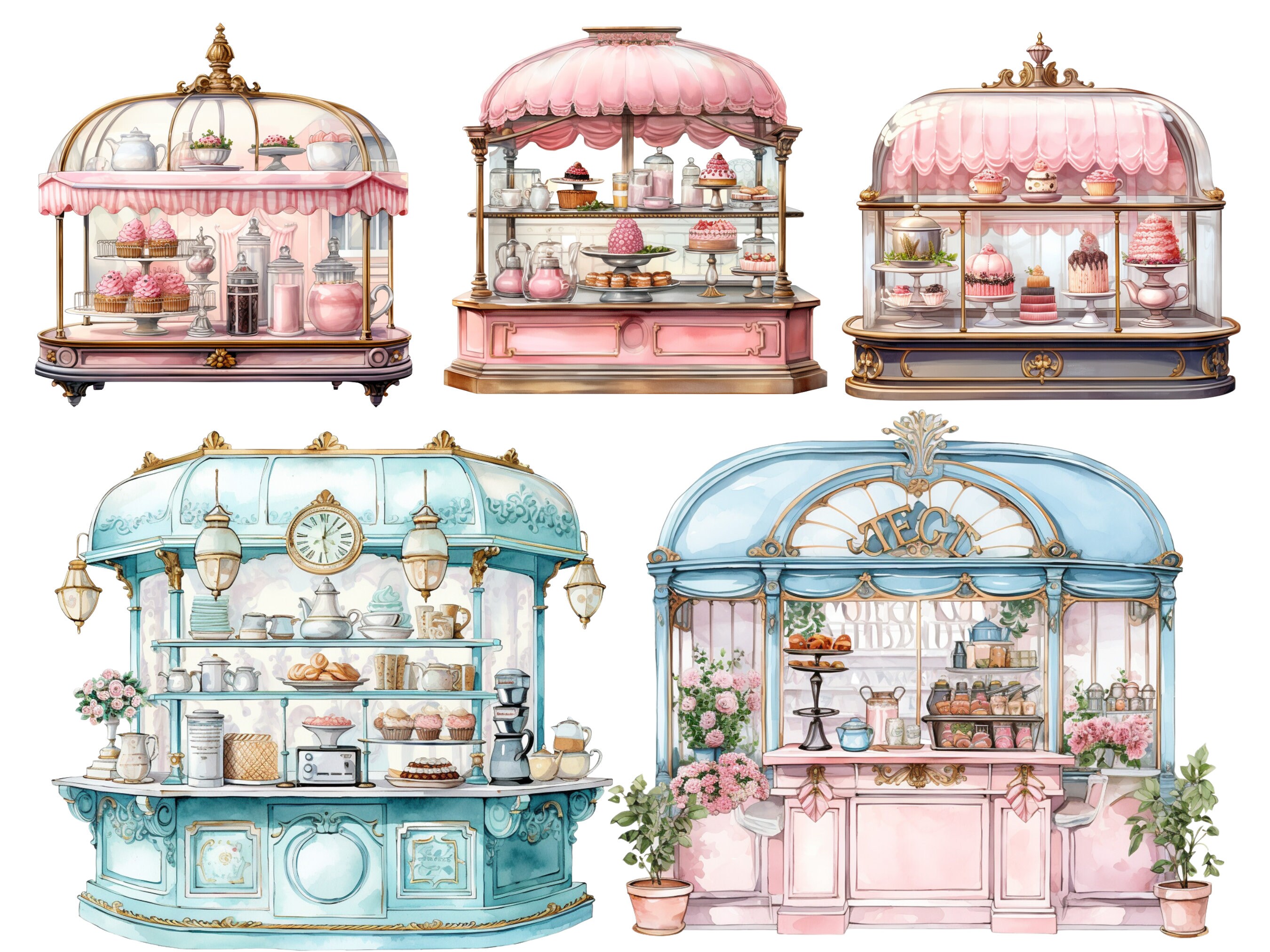 Paris Cafe Elements Clipart Set, Parisian Restaurant, Paris Bakery Shop ...