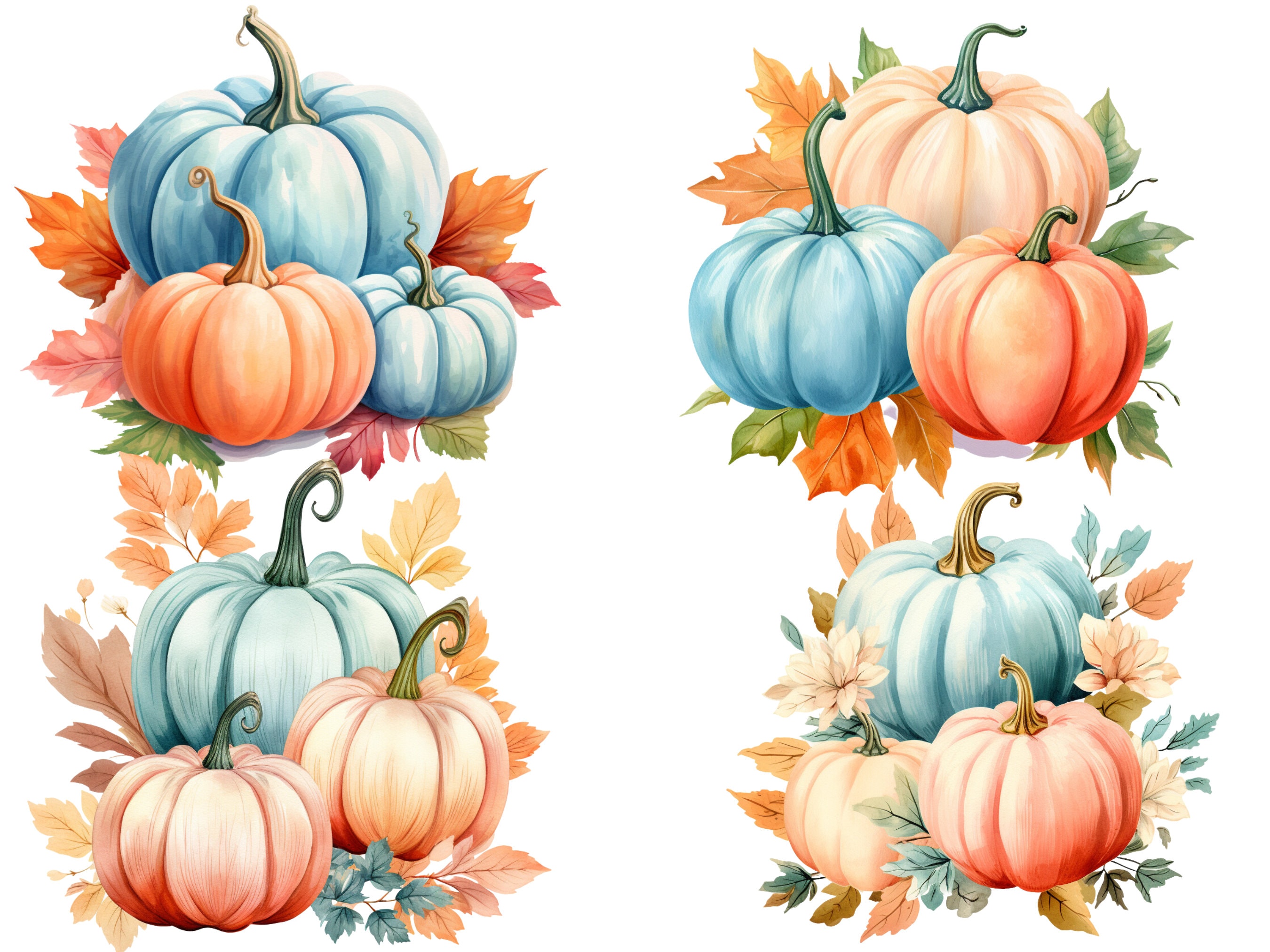 Pumpkins Pastel Colors Watercolor Bundle Halloween Pastels - Etsy