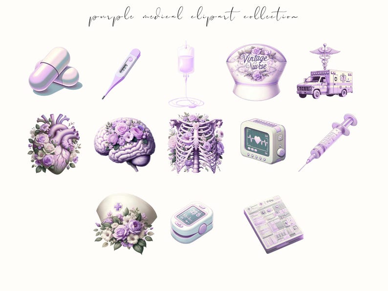 Purple Medical Elements Clipart Healthcare Projects Digital Planner ...