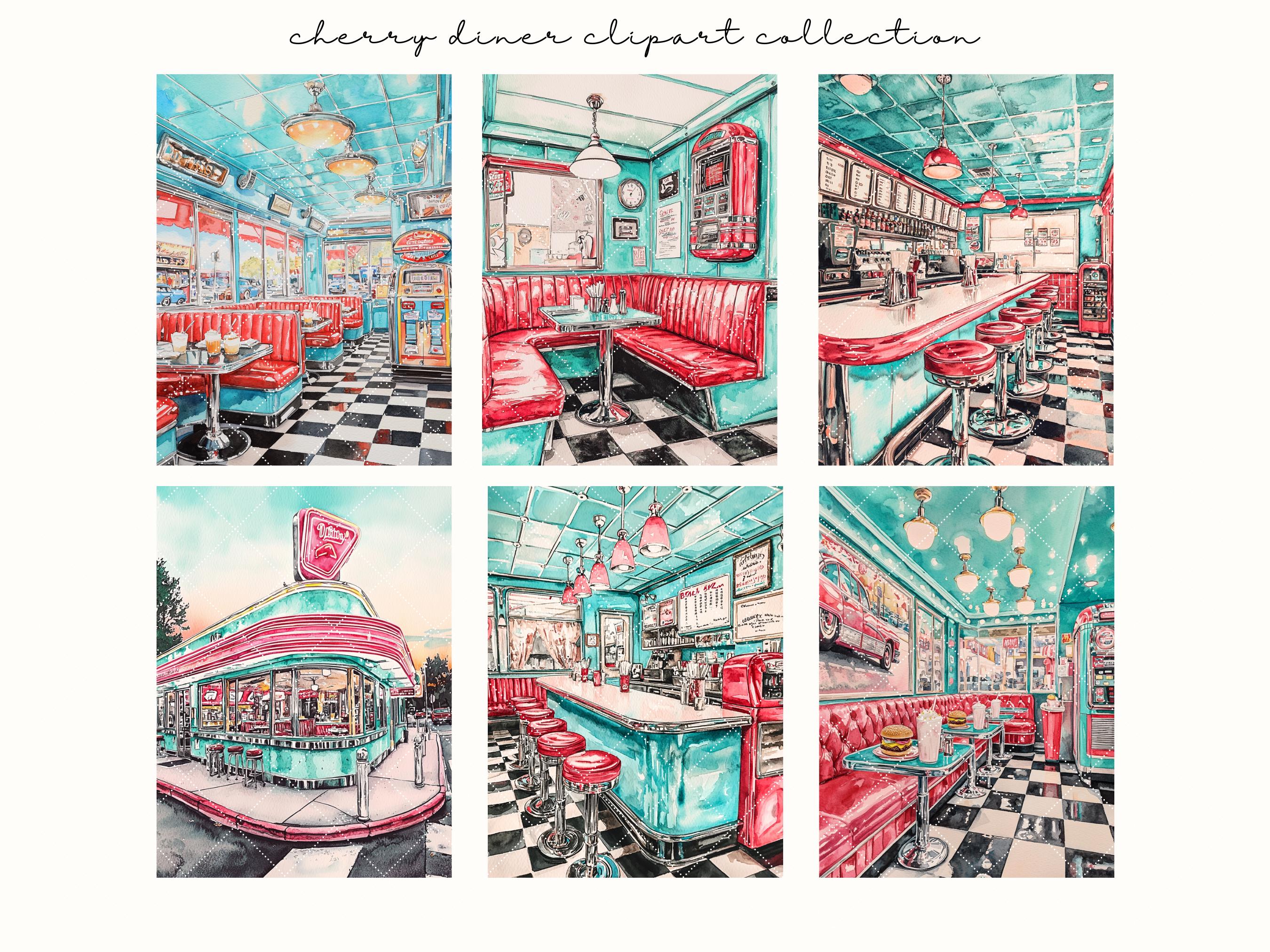 Retro Clipart Cherry PNG, 1950s Retro Diner Clip Art, Red Teal Vintage ...