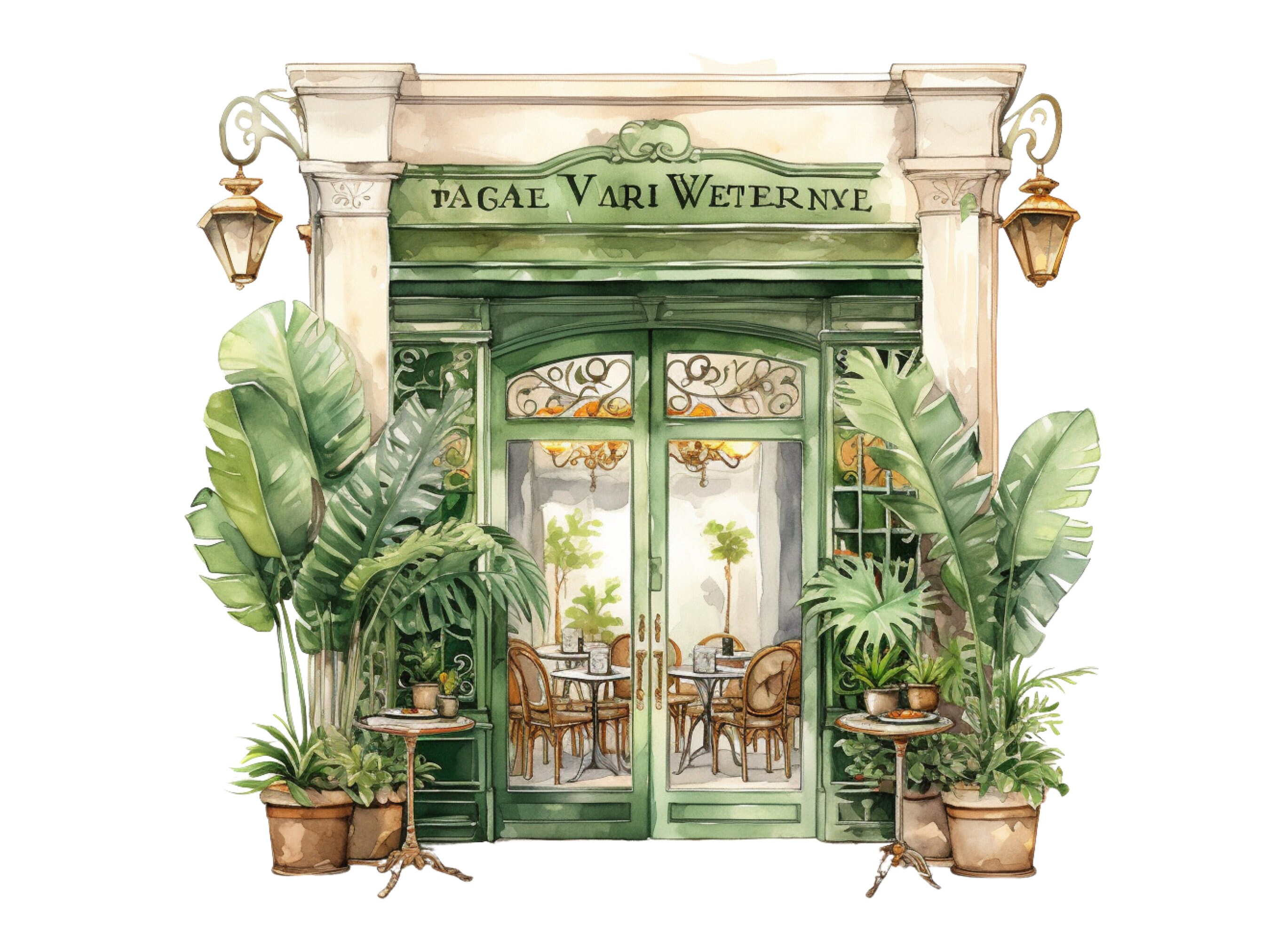 Paris Cafe Clipart Watercolor Set, Parisian Restaurant, French Cafe ...