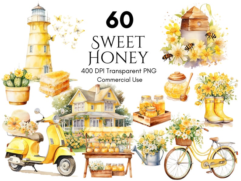 Watercolor Honey Bee Clipart, Baby Shower, Digital Planner, Digital ...