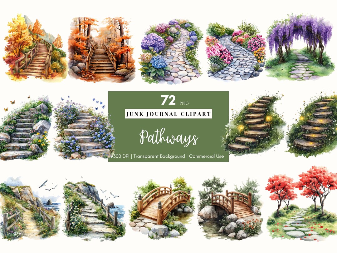 Watercolor Pathways Clipart Wildflower Path PNG Stairs Cobblestone ...