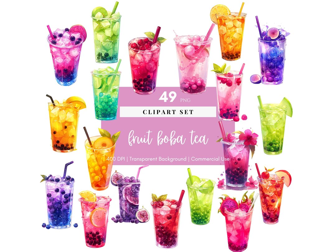 Boba Tea Clipart Fruit Tea PNG Bubble Tea Kawaii Whimsical Sticker ...