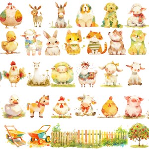 Cute Farm Clipart, Watercolor Farm Animals, Farm Animals PNG, Baby ...