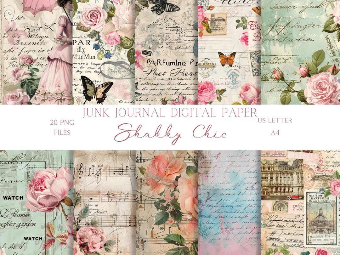 Shabby Chic Journal Pages, Decoupage Papers Floral & Ephemera Vintage ...
