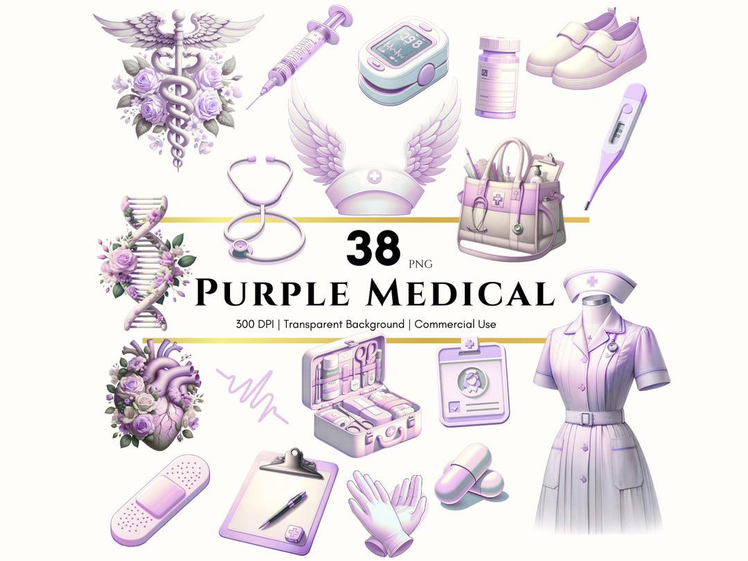Purple Medical Elements Clipart Healthcare Projects Digital Planner ...